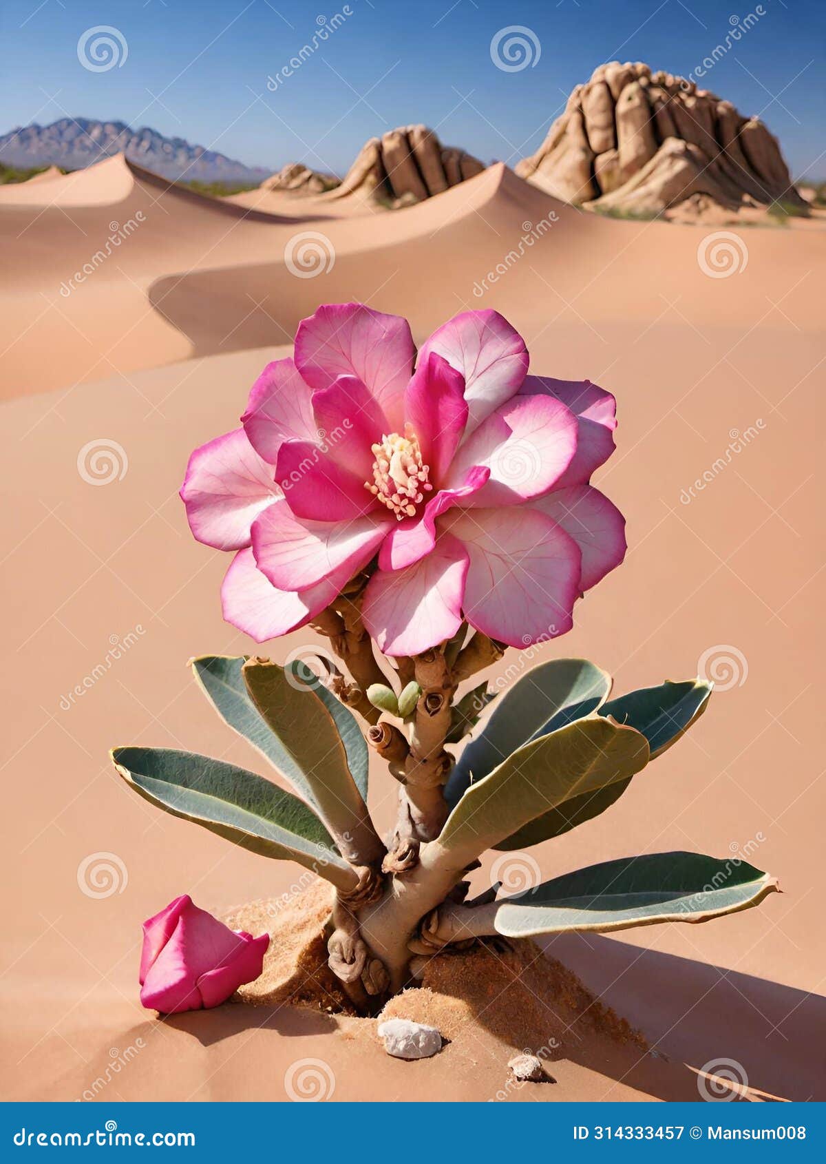 Pink Desert Rose Flower in Desert Stock Illustration - Illustration of ...