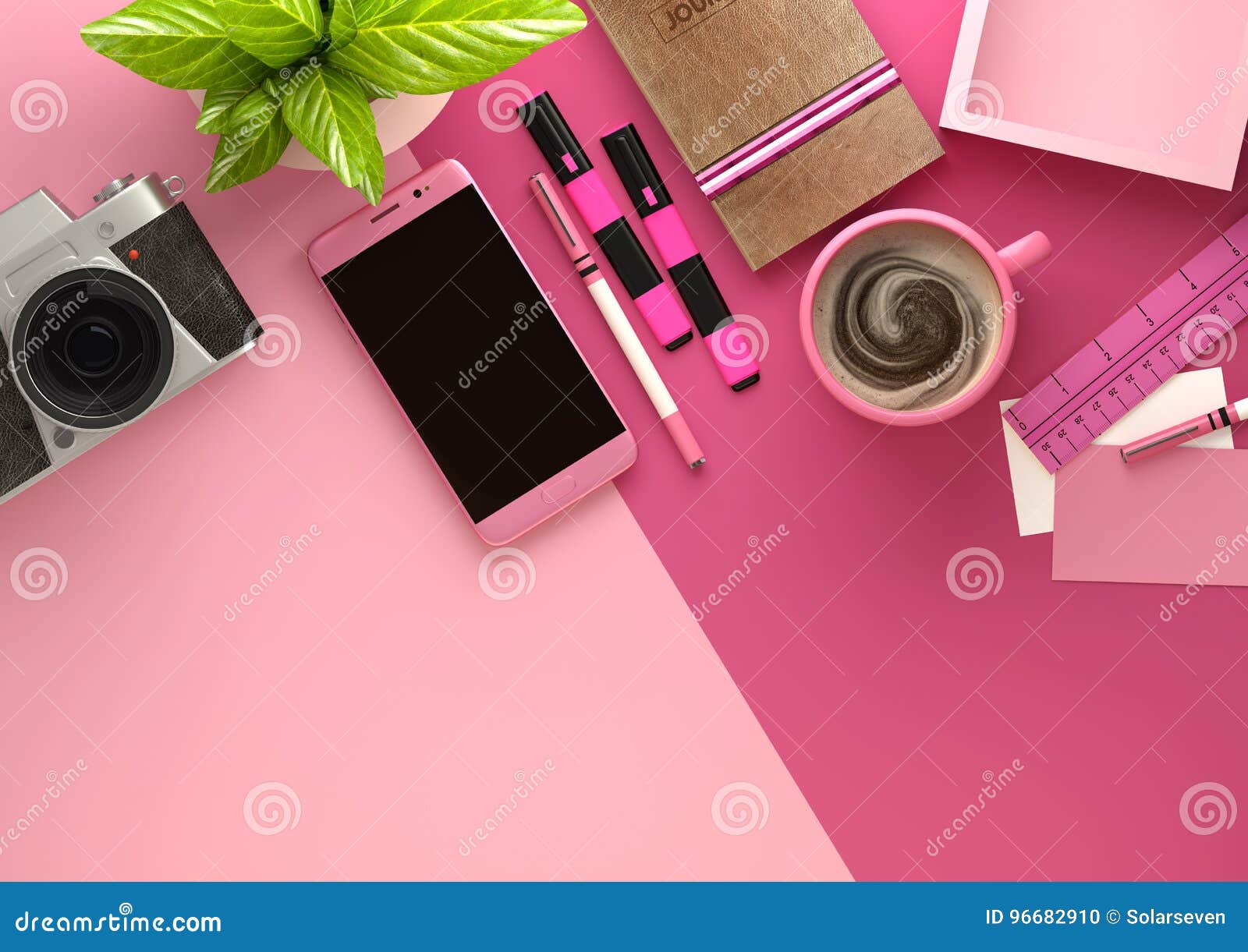 Pink Desktop Work Space Layout Stock Illustration - Illustration of ...