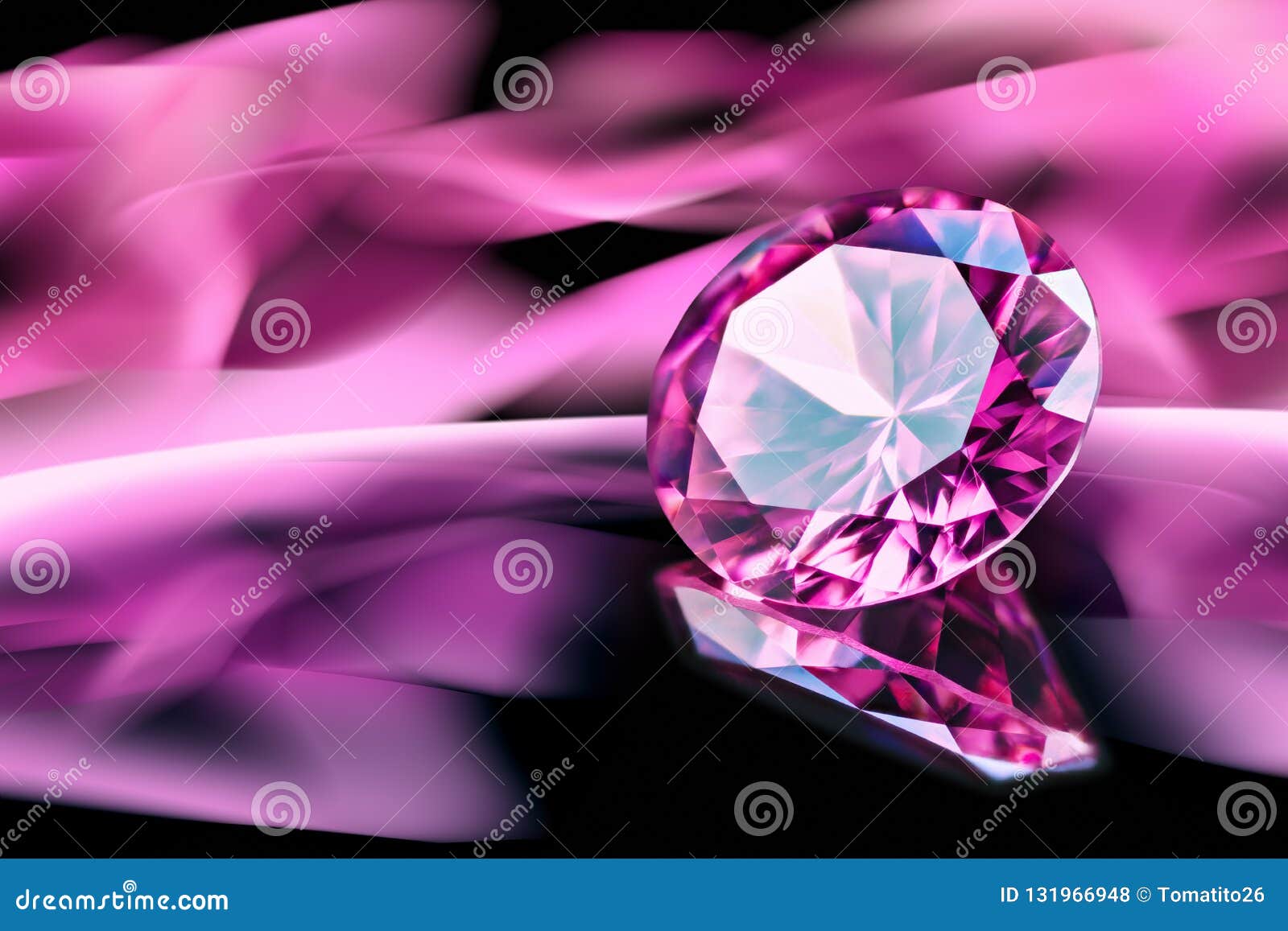 Pink Diamond on Reflective Surface with Pink Blurry Abstract Background ...