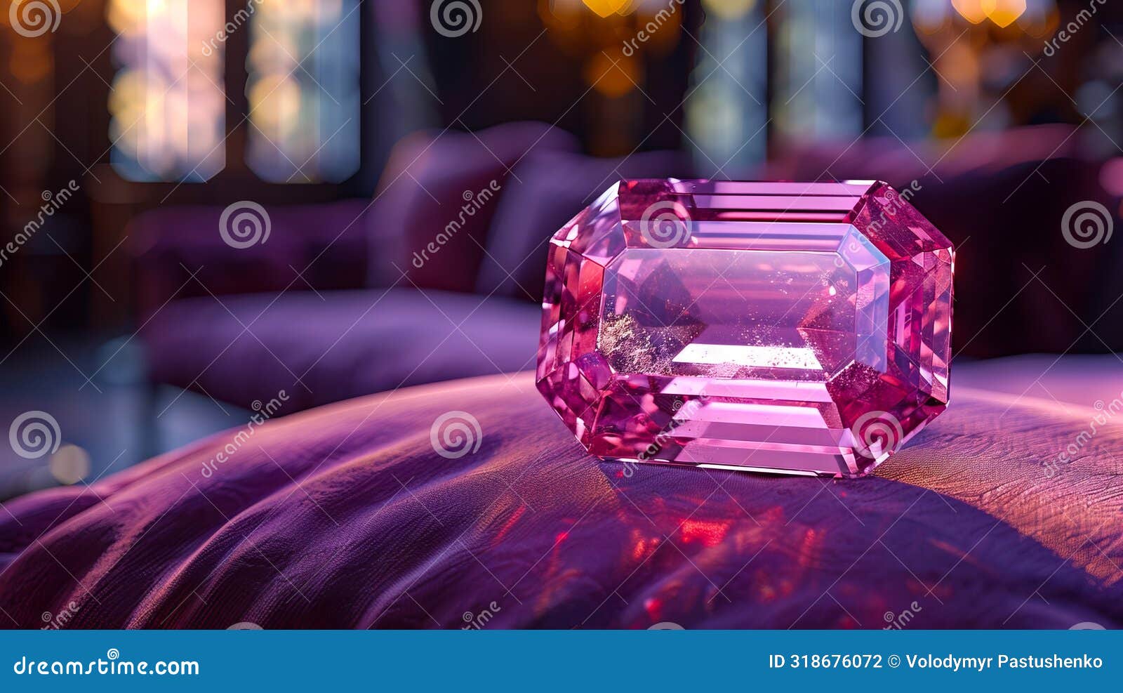 A Pink Diamond Sitting on Top of a Purple Couch Stock Photo - Image of ...