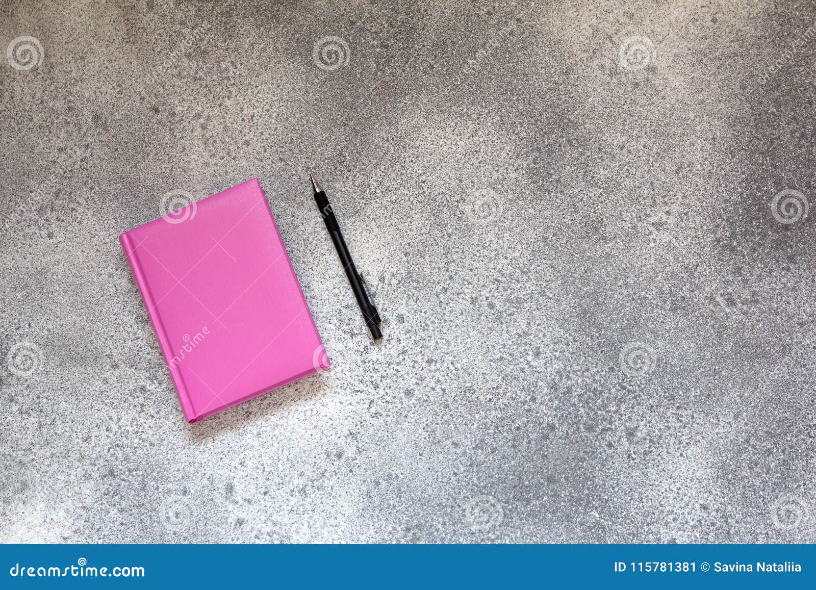 Pink Diary and Pencil on a Gray Concrete Background. Stock Image ...
