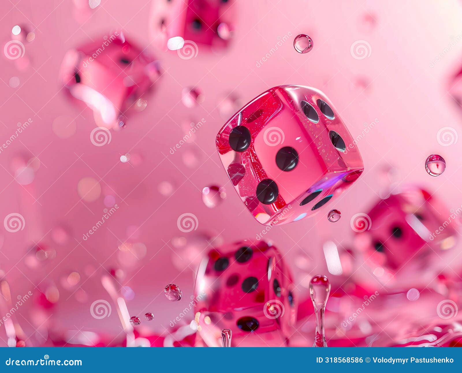 A Pink Dice Falling Down with Water Drops Stock Photo - Image of drops ...