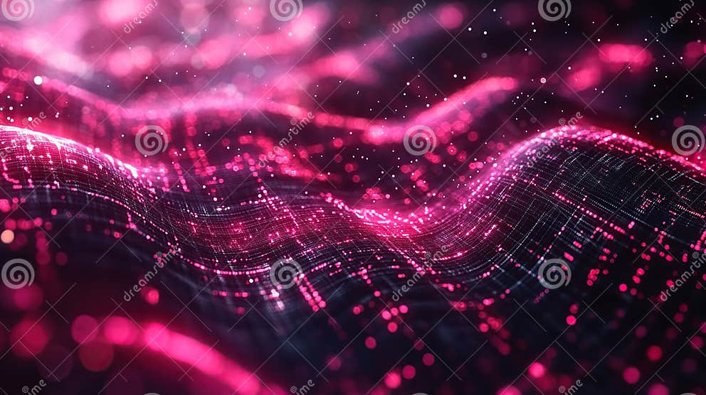 Pink Digital Wave Background, Glowing Particles, Abstract Tech Design ...