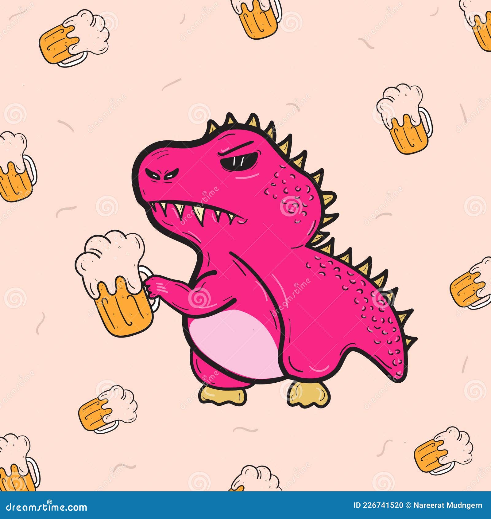 Pink Dinosaur Hand Drawing Illstration On White Background Royalty-Free ...