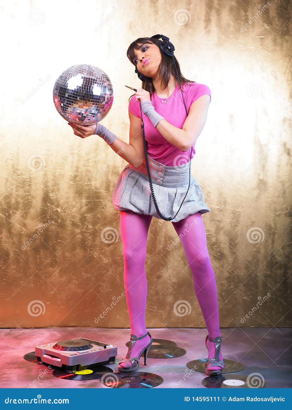 Pink Disco Girl stock image. Image of beauty, equipment - 14595111