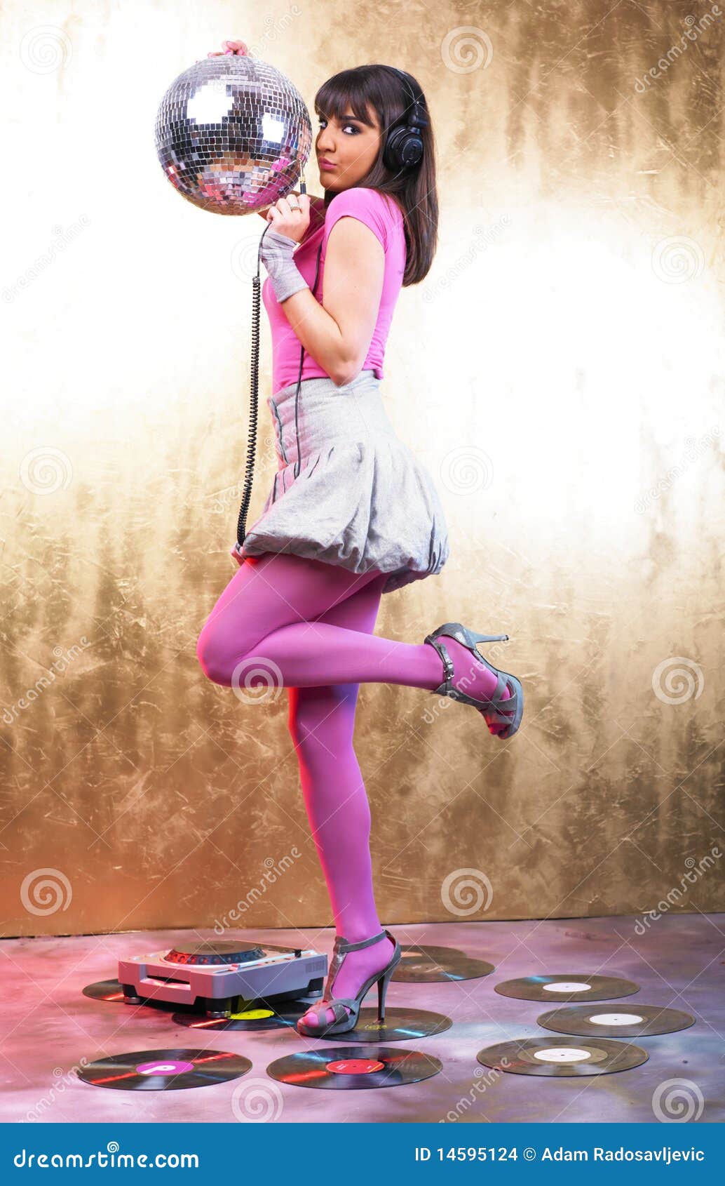Pink Disco Girl stock photo. Image of equipment, happy - 14595124