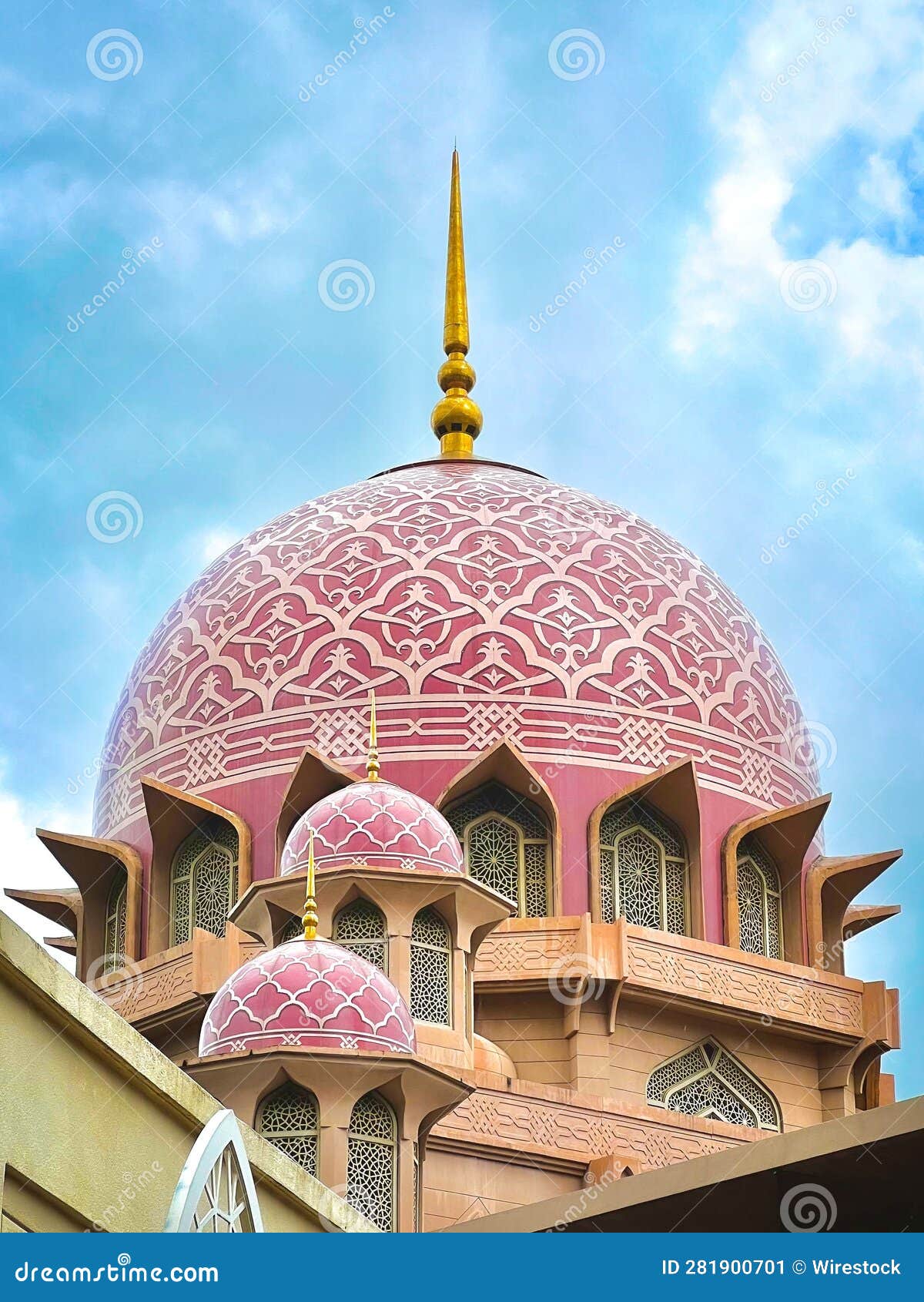 Pink-domed Mosque Stands Out Against a Bright Blue Sky Stock Image ...