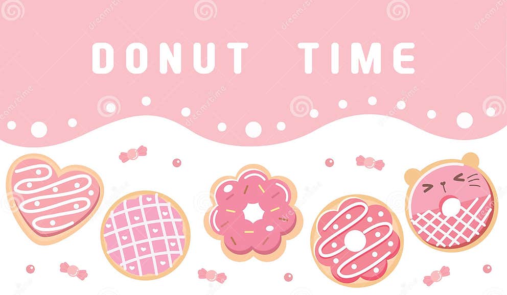 Pink Donut Vector Set Isolated on White and Pink Background. Top View ...
