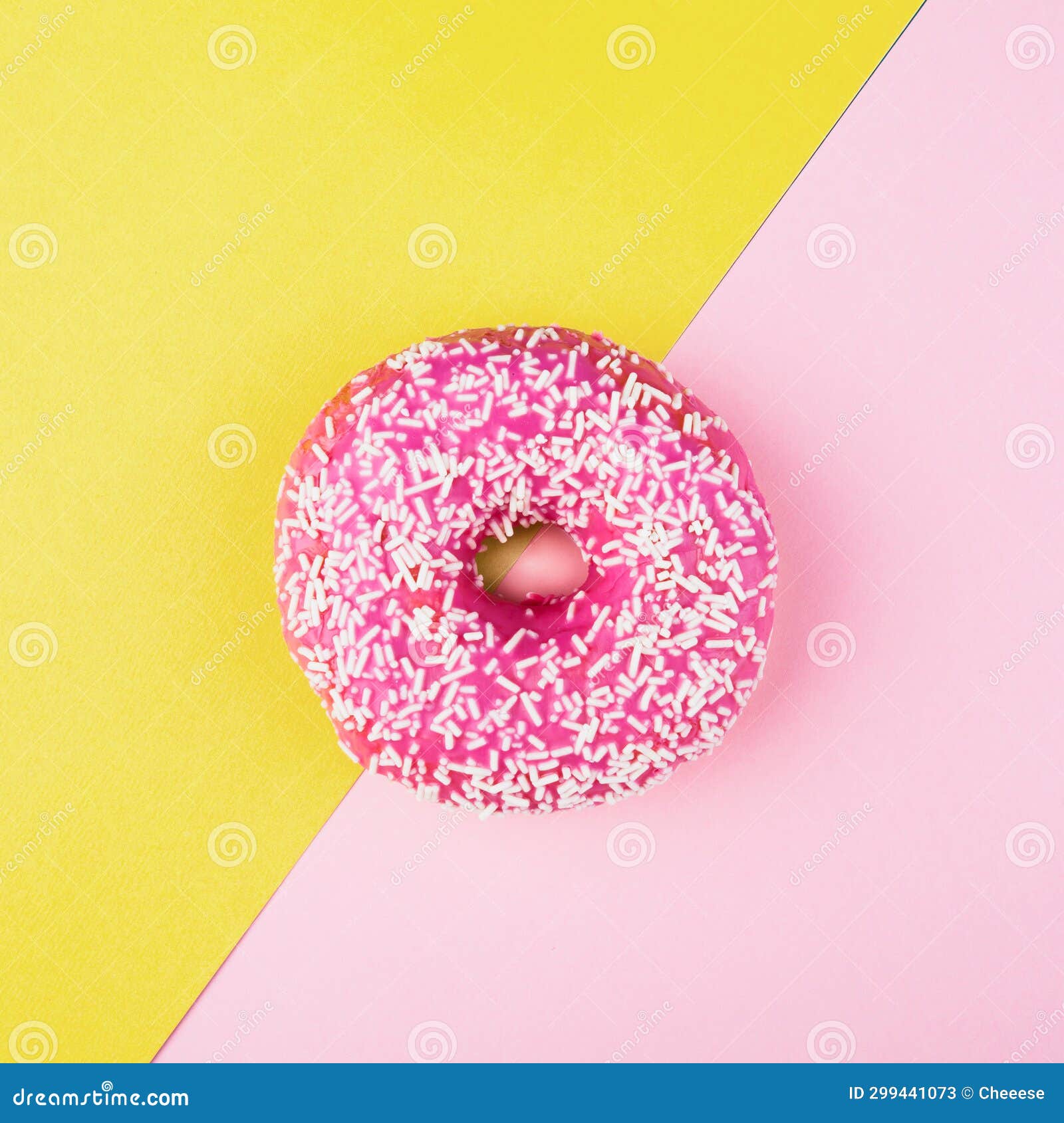 Pink Donut on Color Background, Flat Lay, Top View Stock Image - Image ...