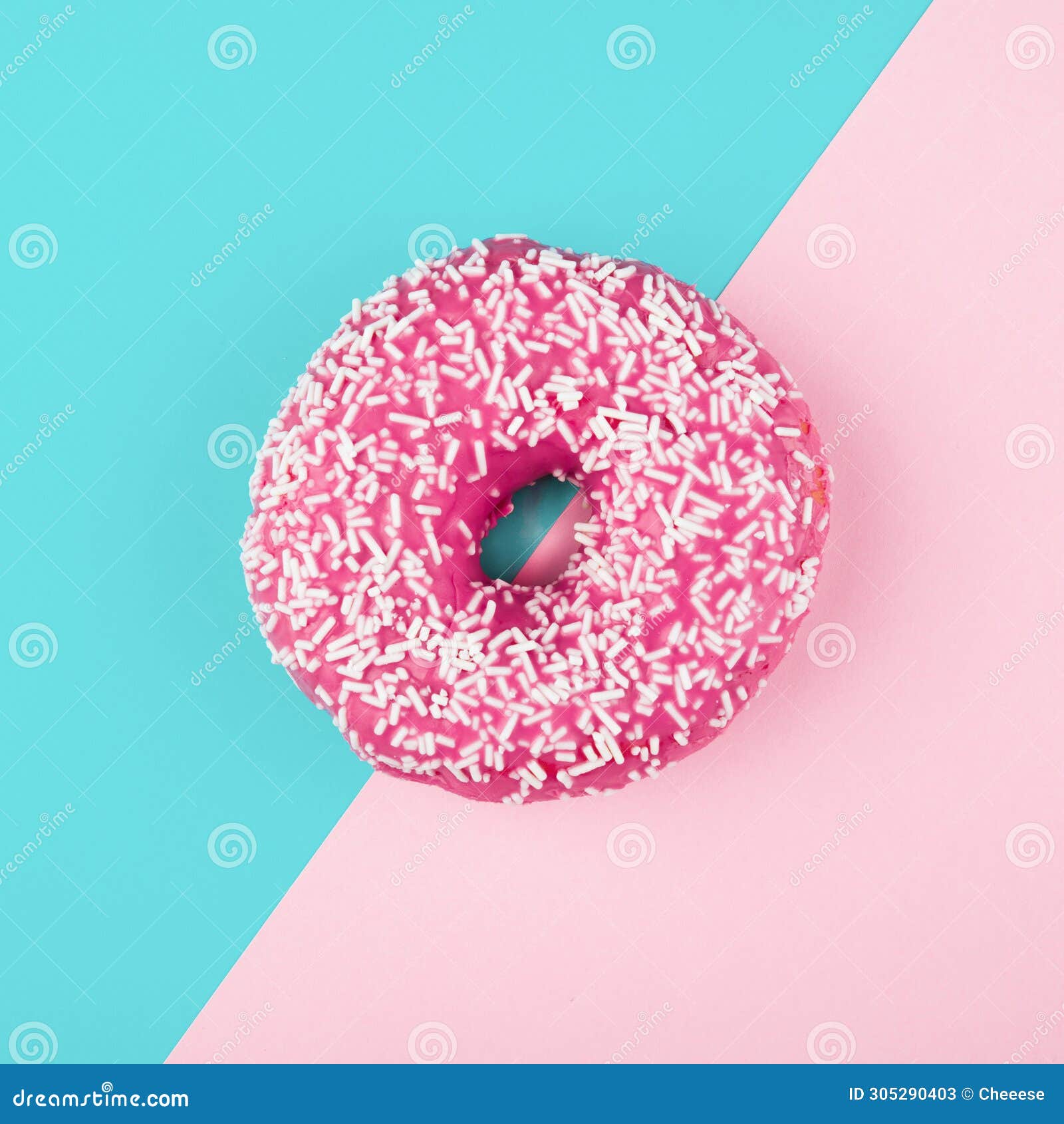 Pink Donut on Color Background, Flat Lay, Top View Stock Image - Image ...
