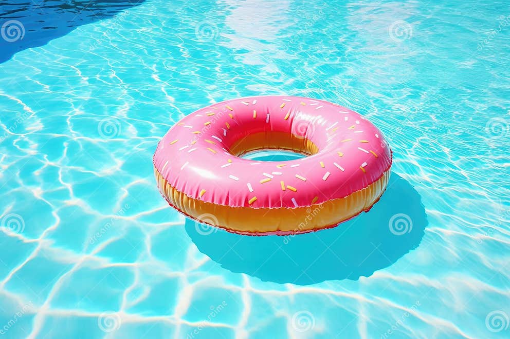 Pink Donut Float in Swimming Pool. Generative AI Stock Illustration ...