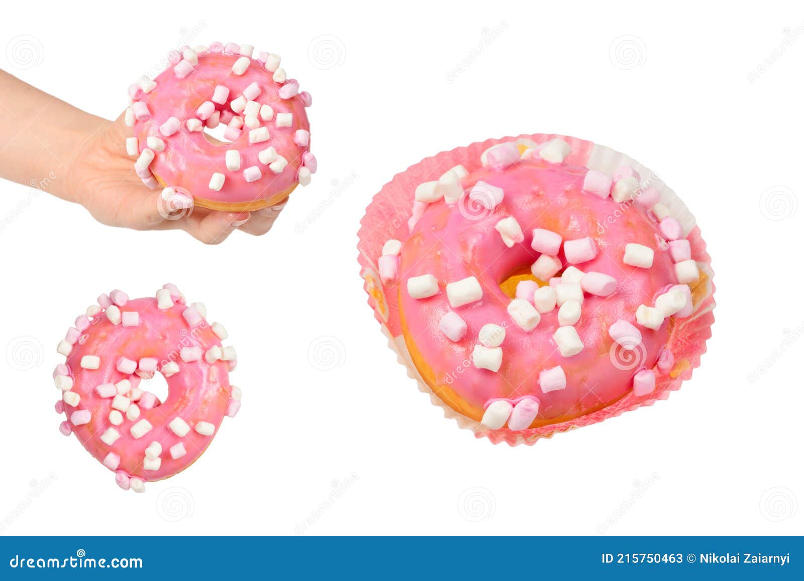Pink Donut with Marshmallow Isolated on White Stock Image - Image of ...