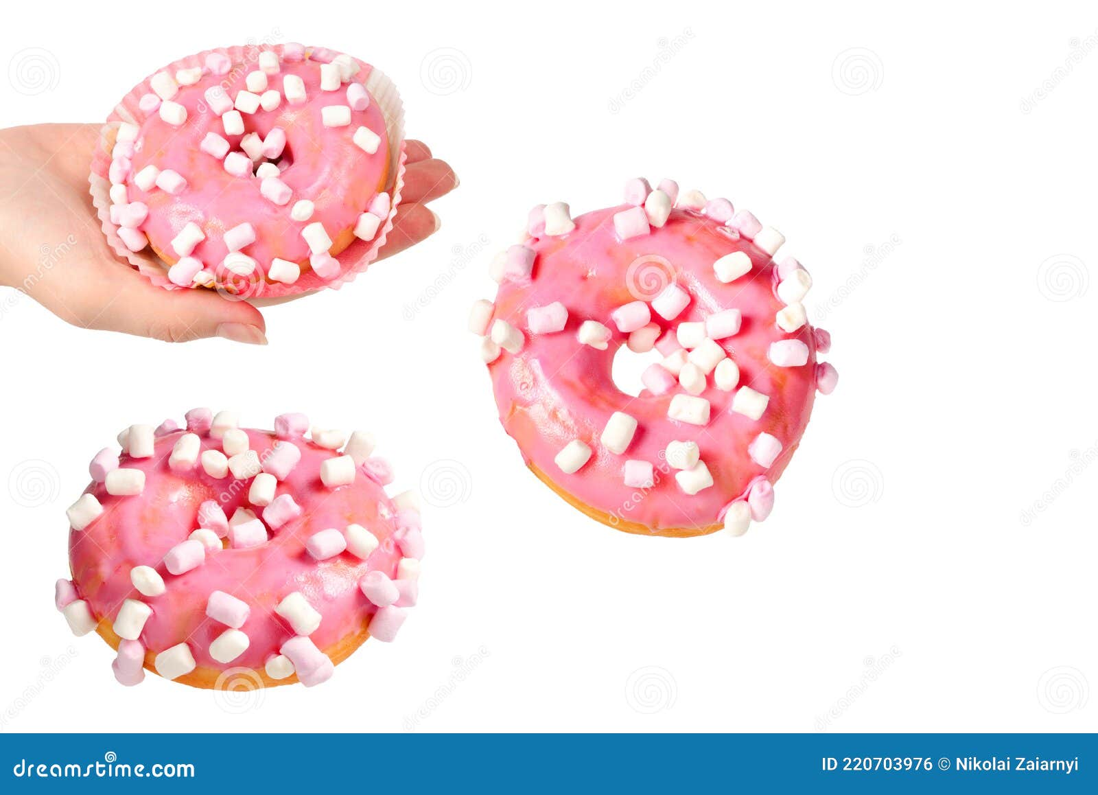 Pink Donut with Marshmallow Isolated on White Stock Photo - Image of ...