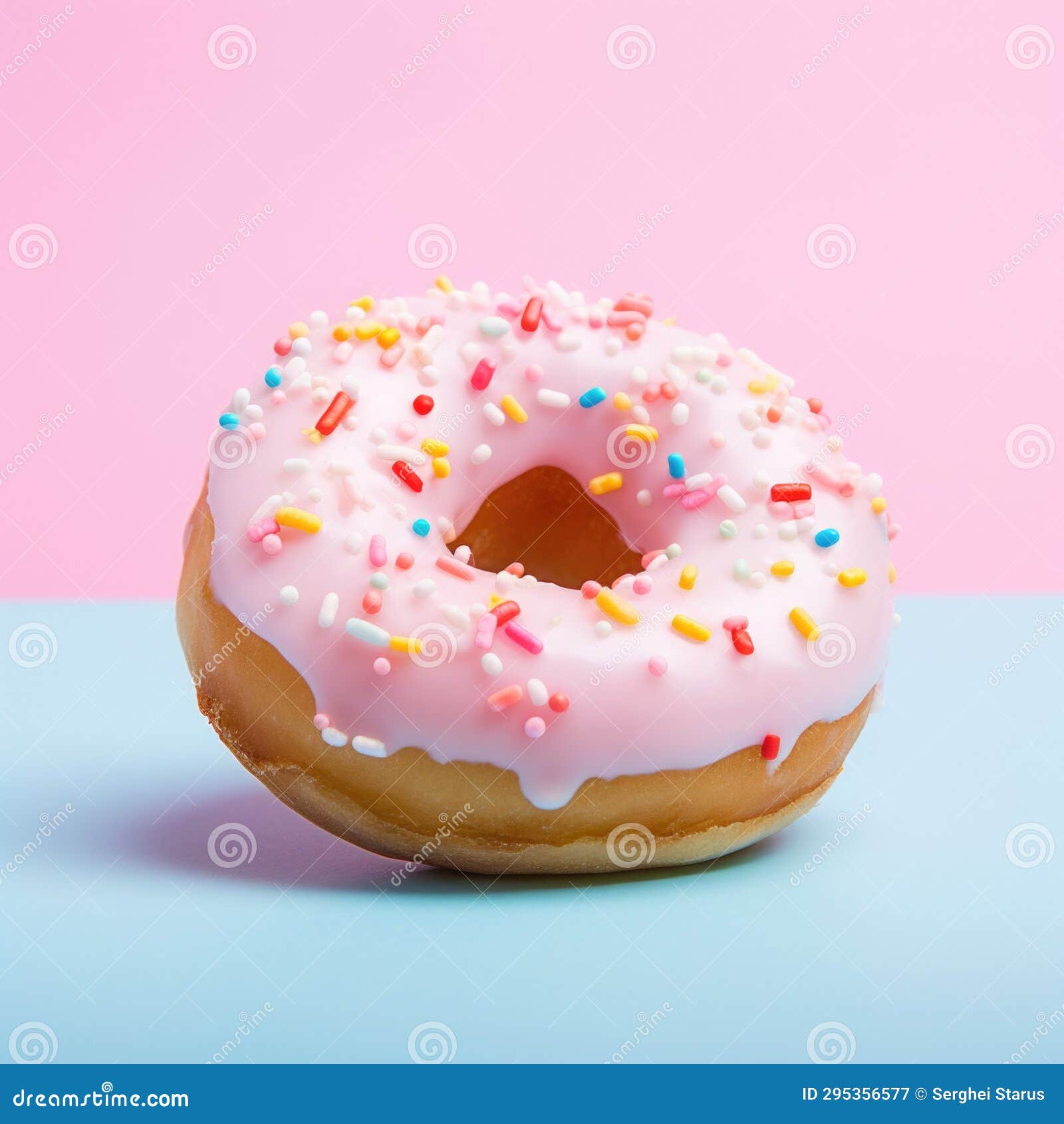 A Pink Donut with Sprinkles on a Blue Background, AI Stock Illustration ...