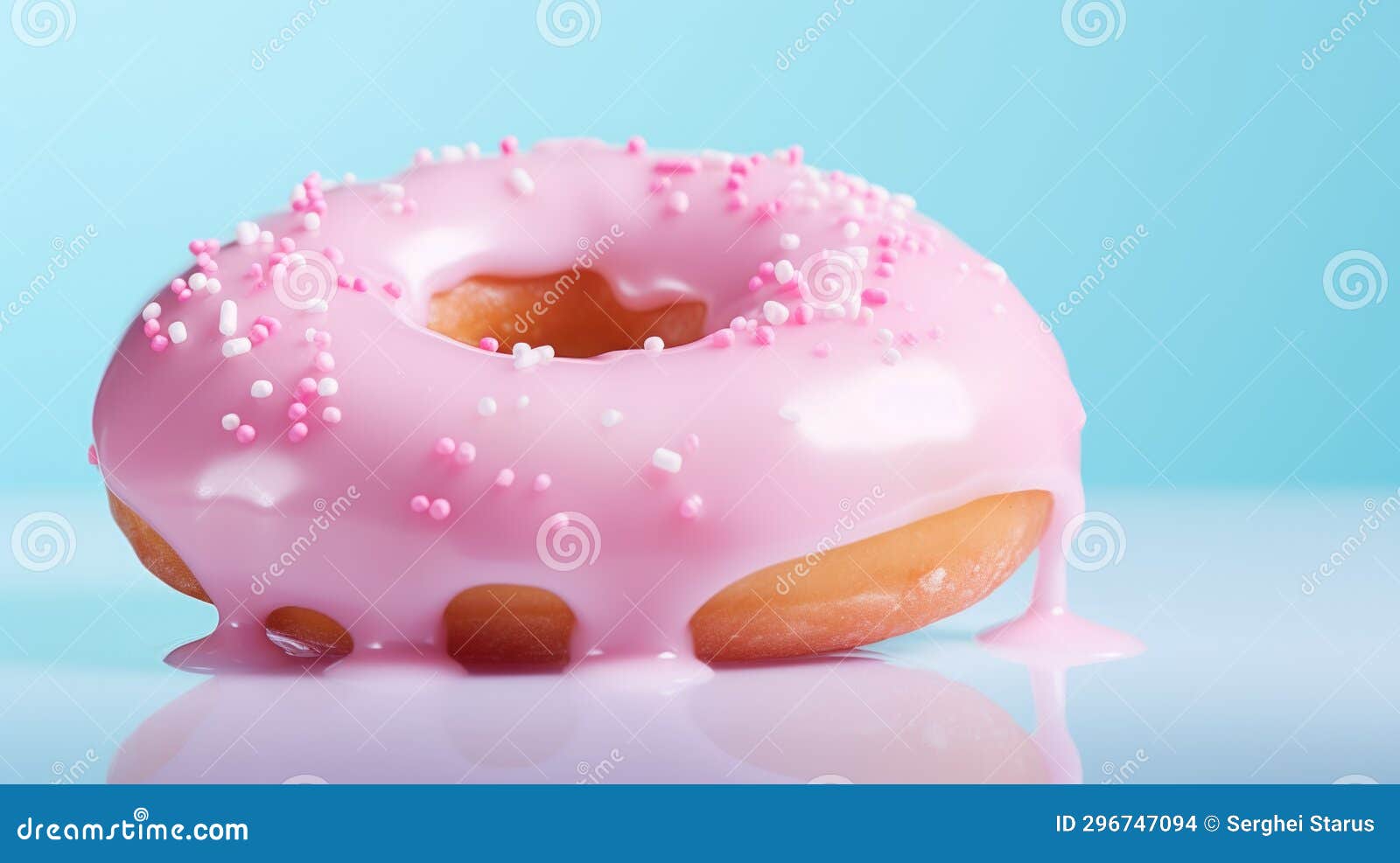 A Pink Donut with Sprinkles on a Blue Background, AI Stock Photo ...