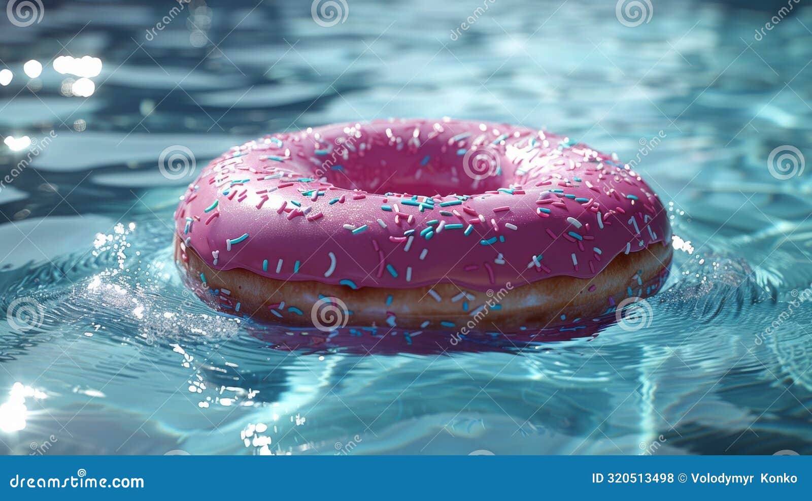 Pink Donuts-shaped Pool Float with Sprinkles in Blue Water Stock Photo ...