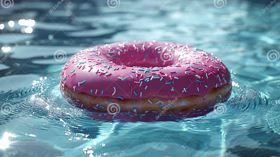 Pink Donuts-shaped Pool Float with Sprinkles in Blue Water Stock Photo ...