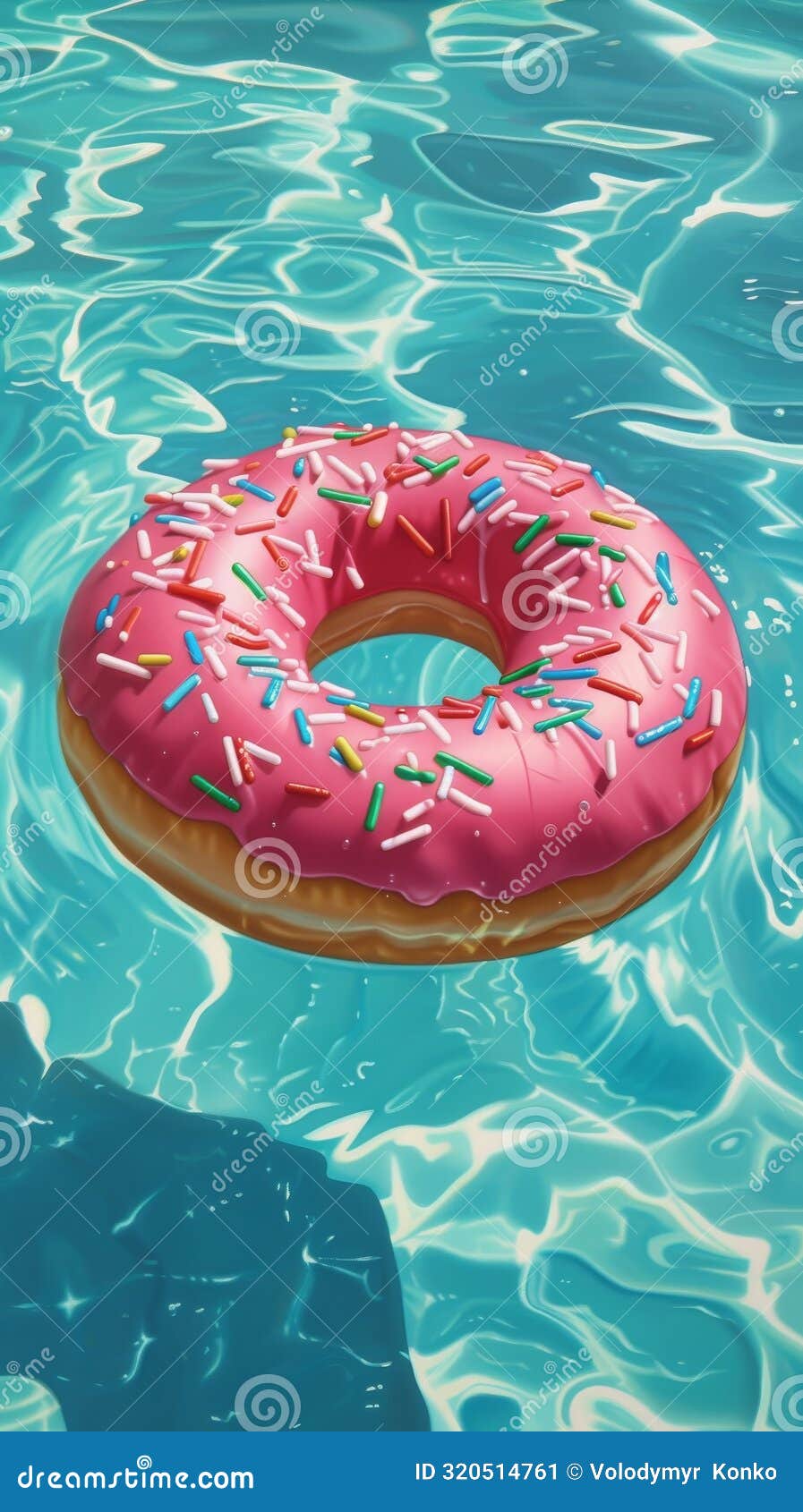 Pink Donuts-shaped Pool Float with Sprinkles in Clear Blue Water, Fun ...