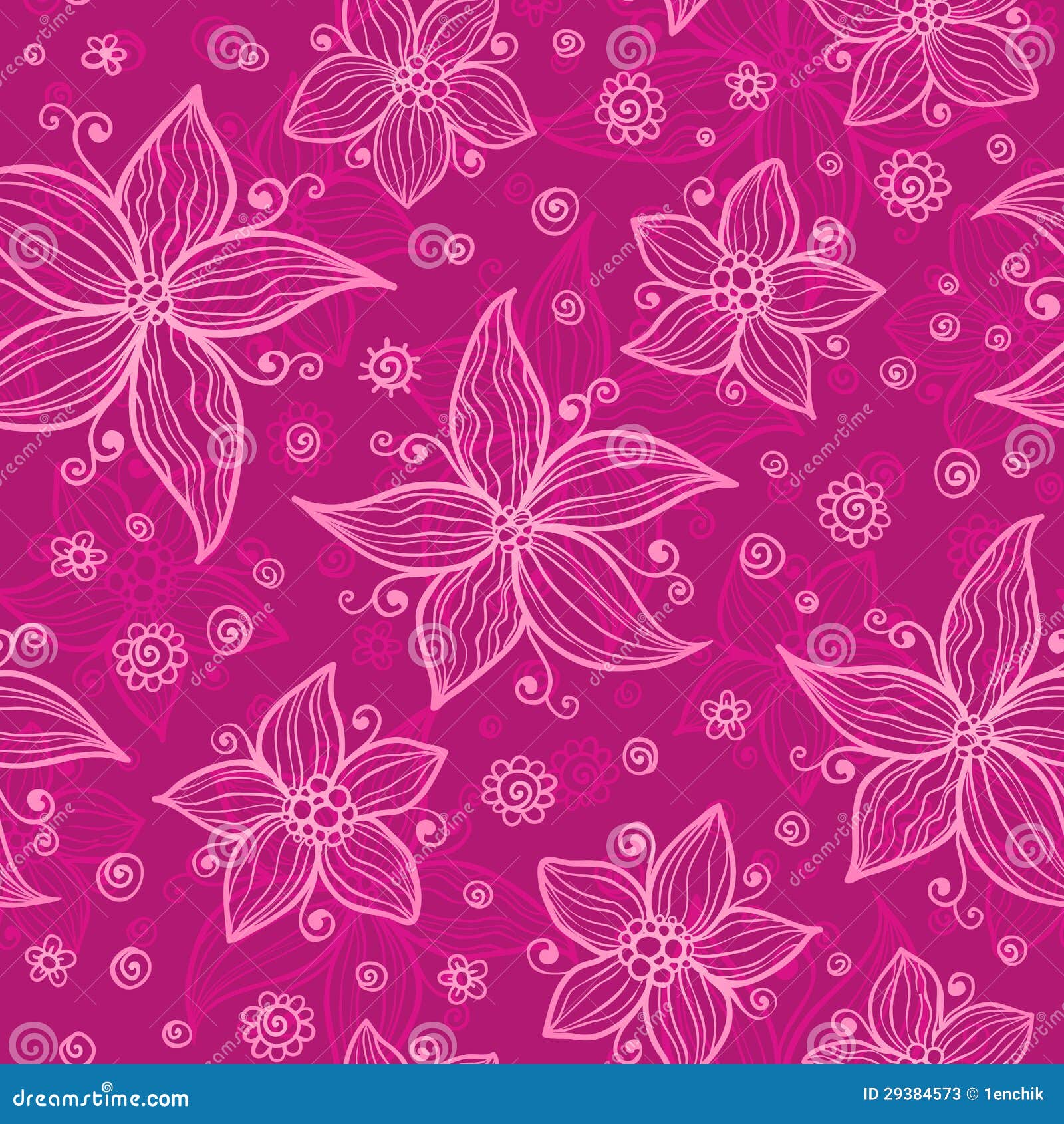 Pink Doodle Flowers Seamless Pattern Stock Vector - Illustration of ...