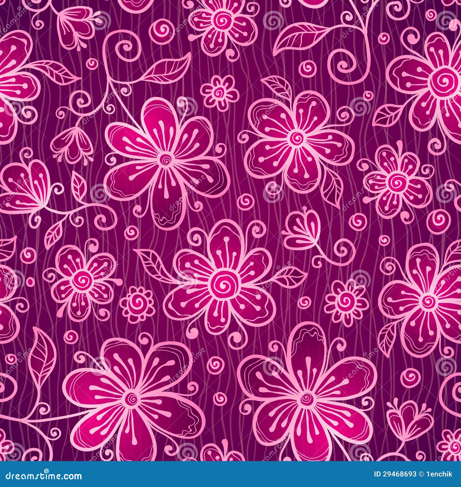 Pink Doodle Flowers Seamless Pattern Stock Vector - Illustration of ...