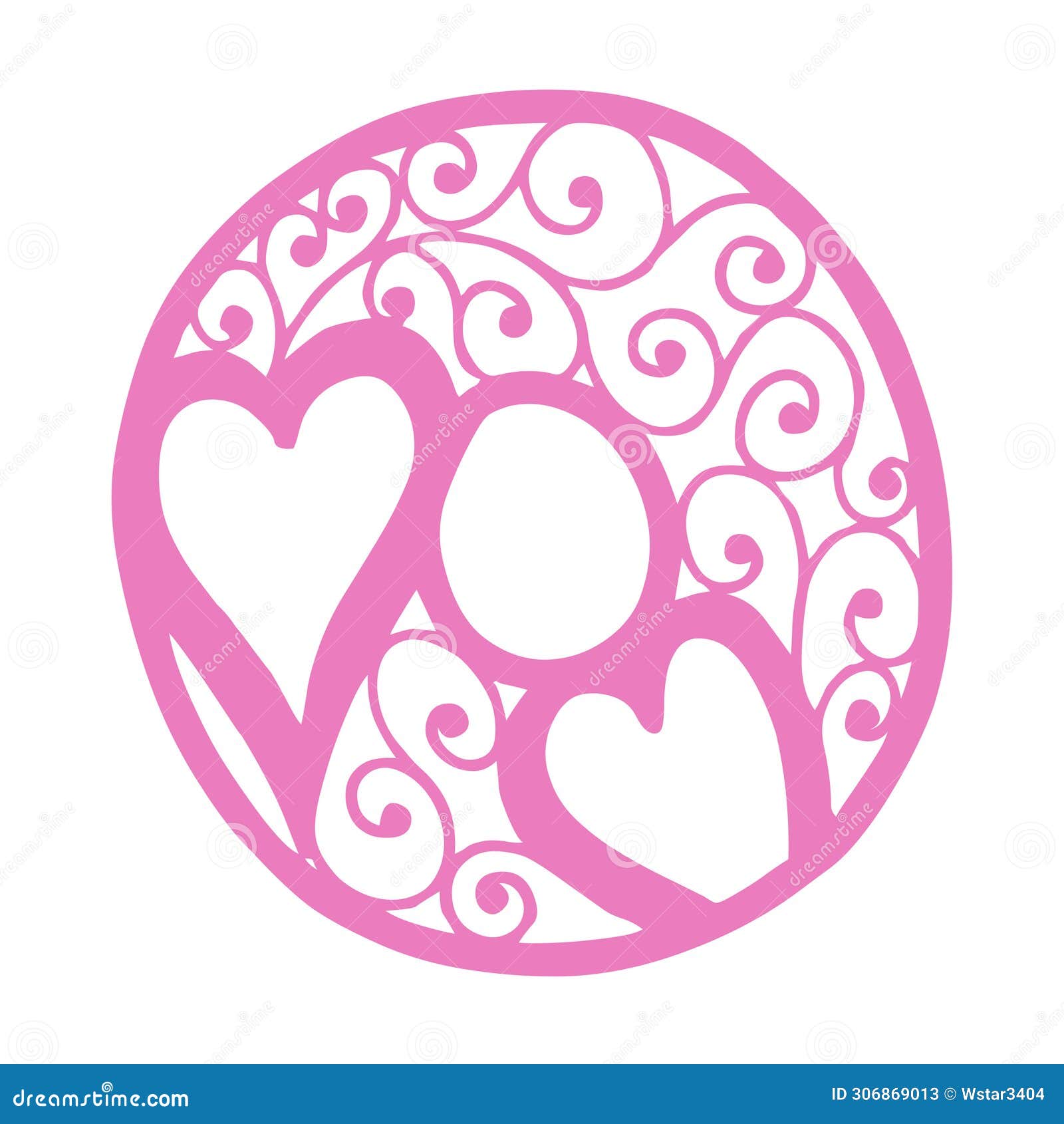 Pink Doodle Heart and Swoosh Round Design Stock Vector - Illustration ...