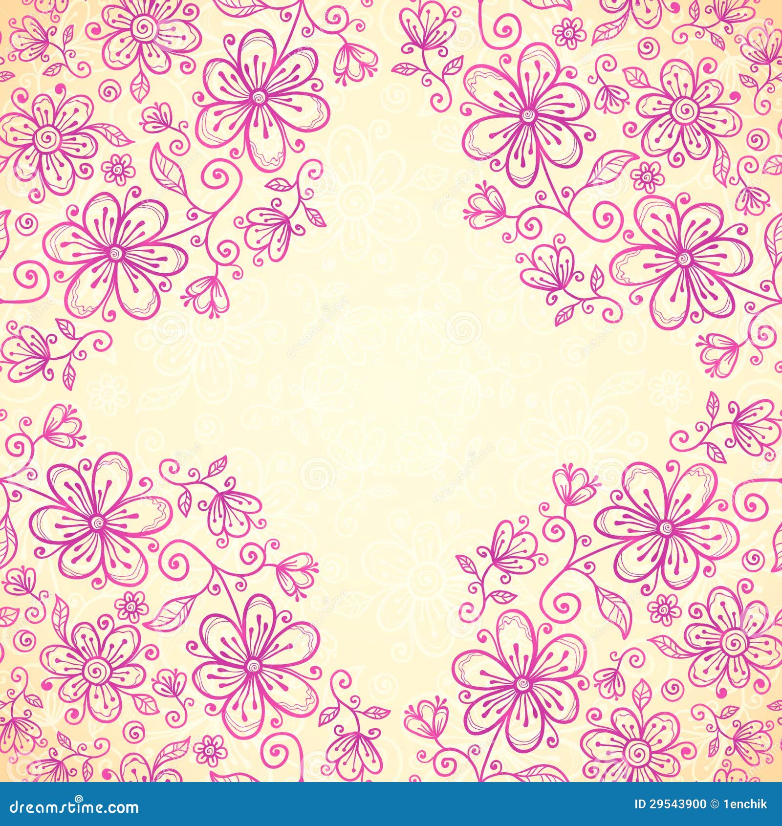 Pink Doodle Vintage Flowers Vector Background Stock Vector ...