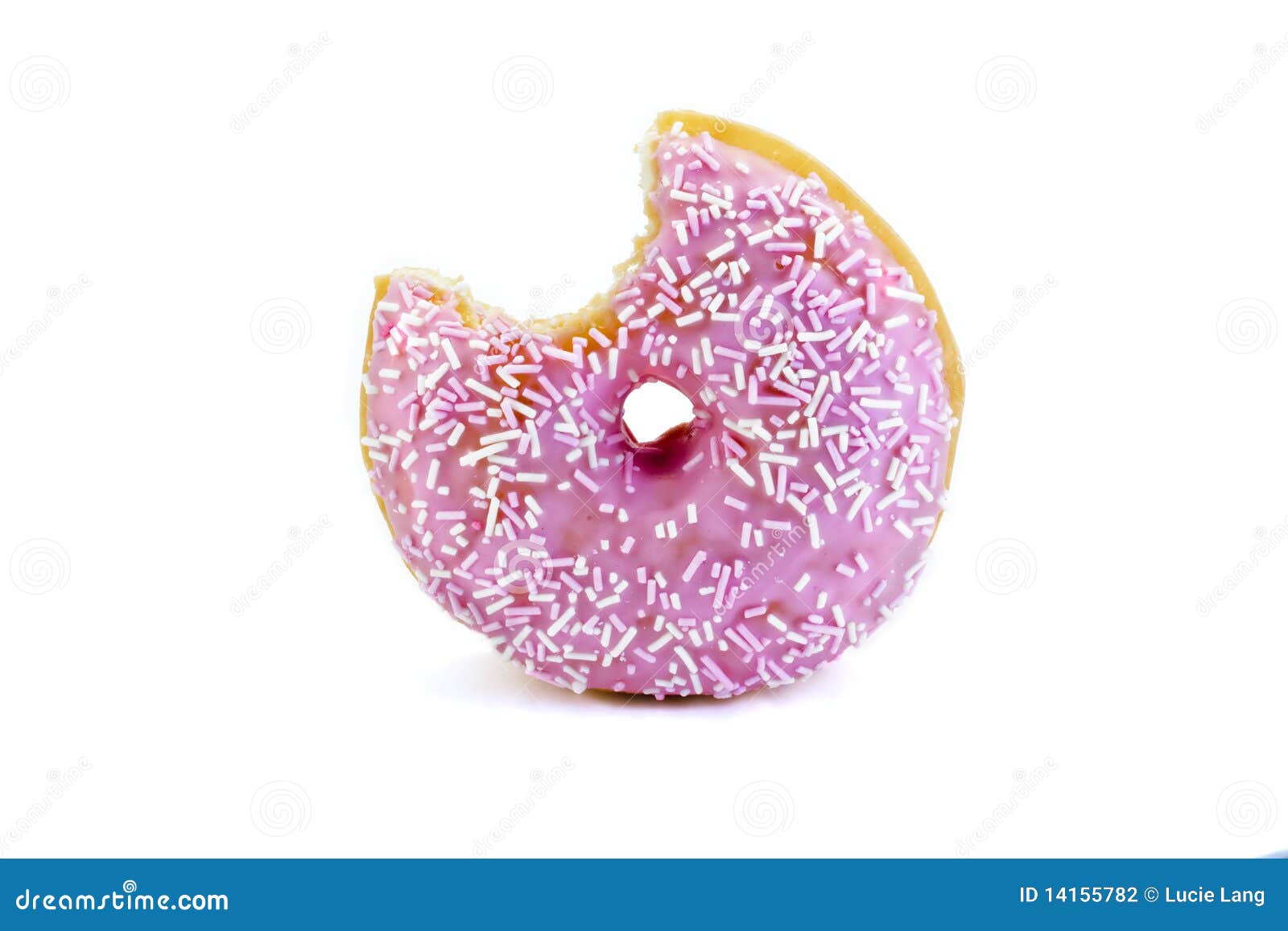 Pink Doughnut with a Bite Taken Out Isolated on Wh Stock Photo - Image ...