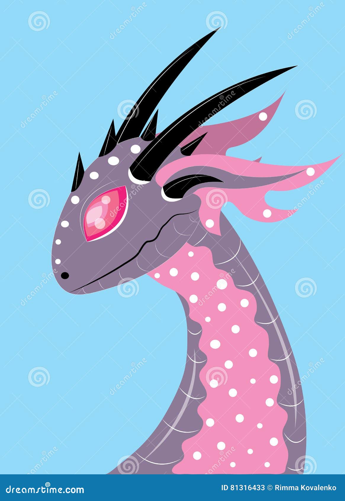 Pink Dragon with Ears and Horns. Stock Vector - Illustration of pink ...