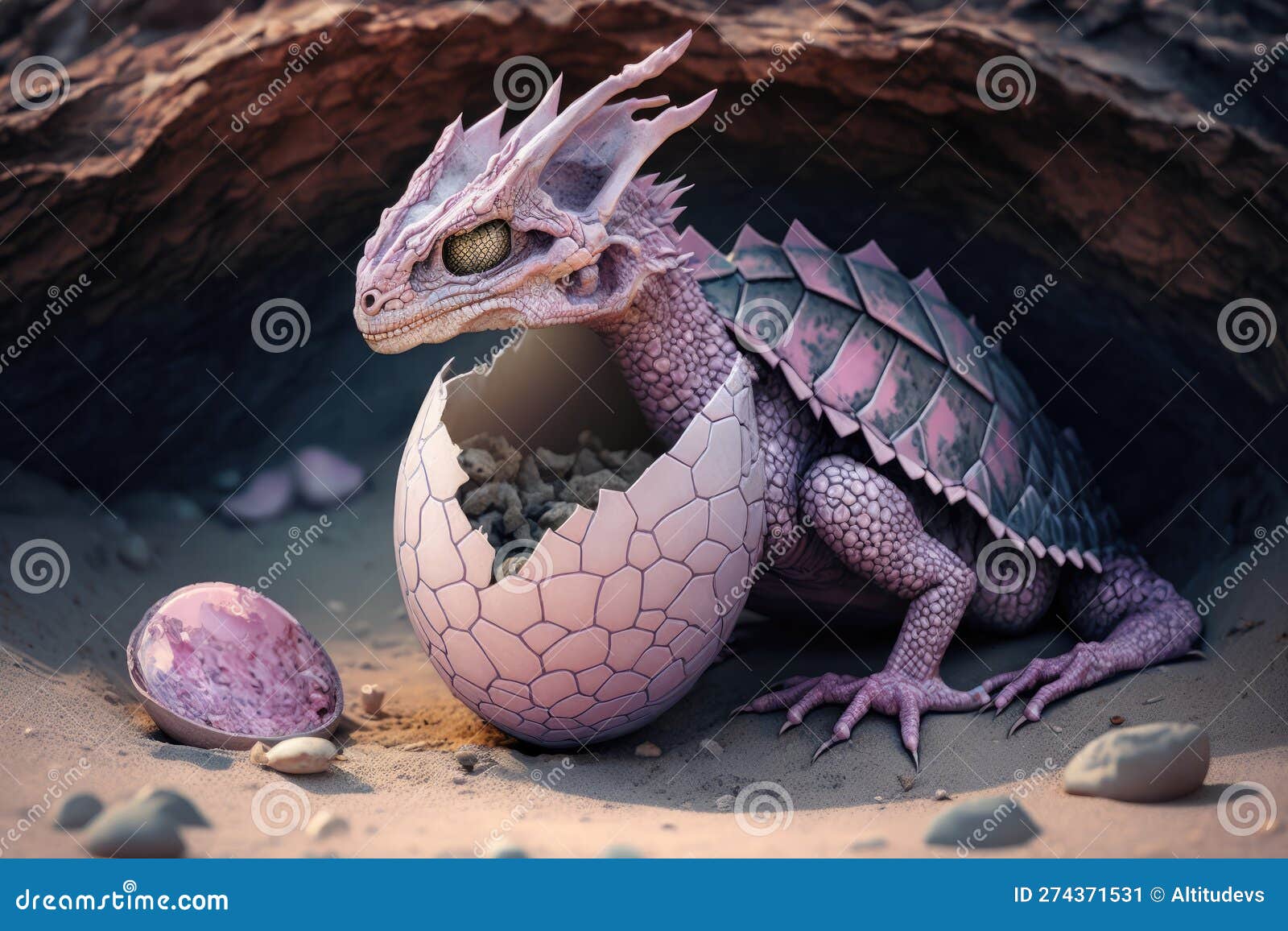 Pink Dragon Hatching from Its Egg, Surrounded by Broken Shells Stock ...