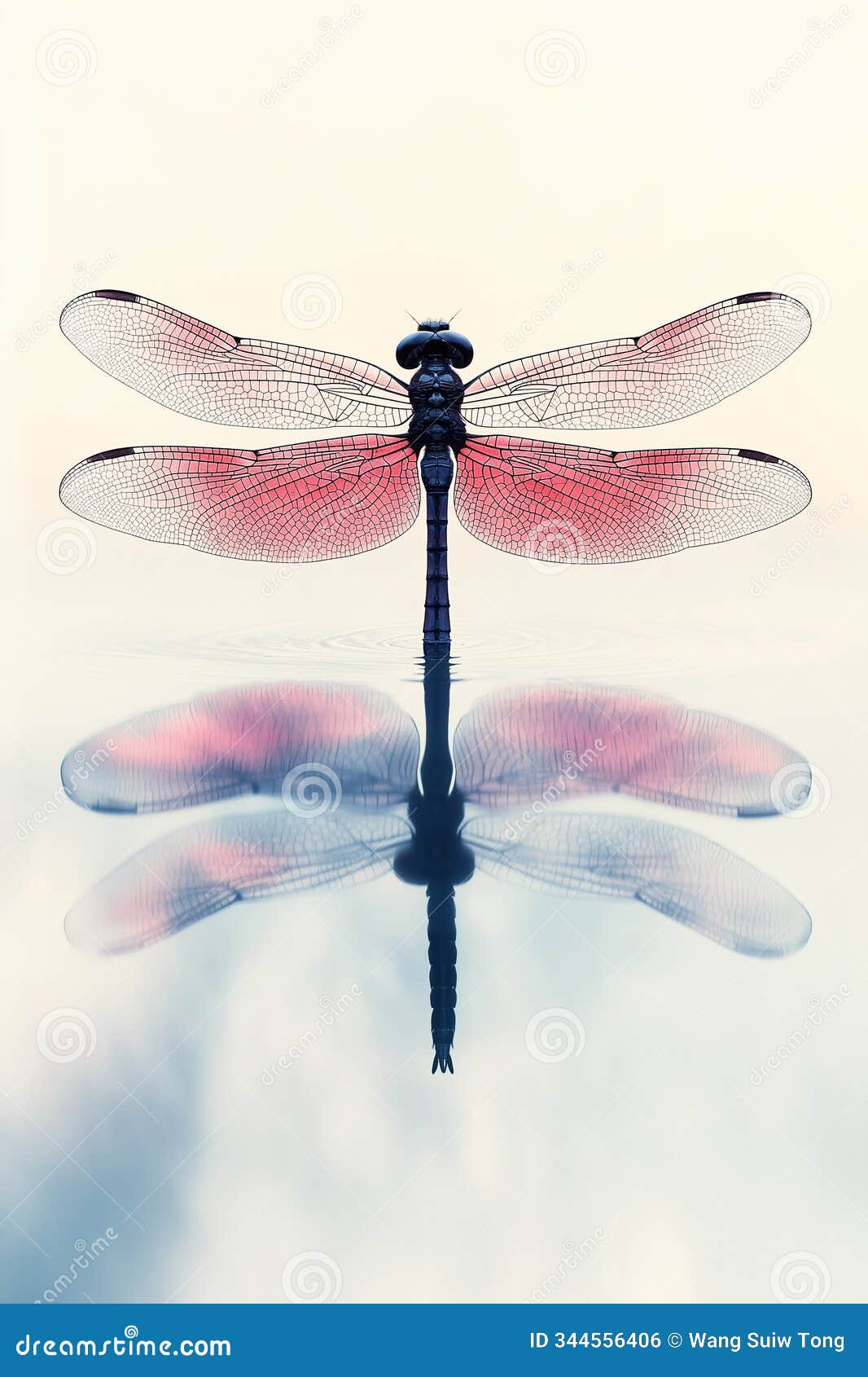 Pink Dragonfly Reflecting in Water on Light Background Stock Photo ...