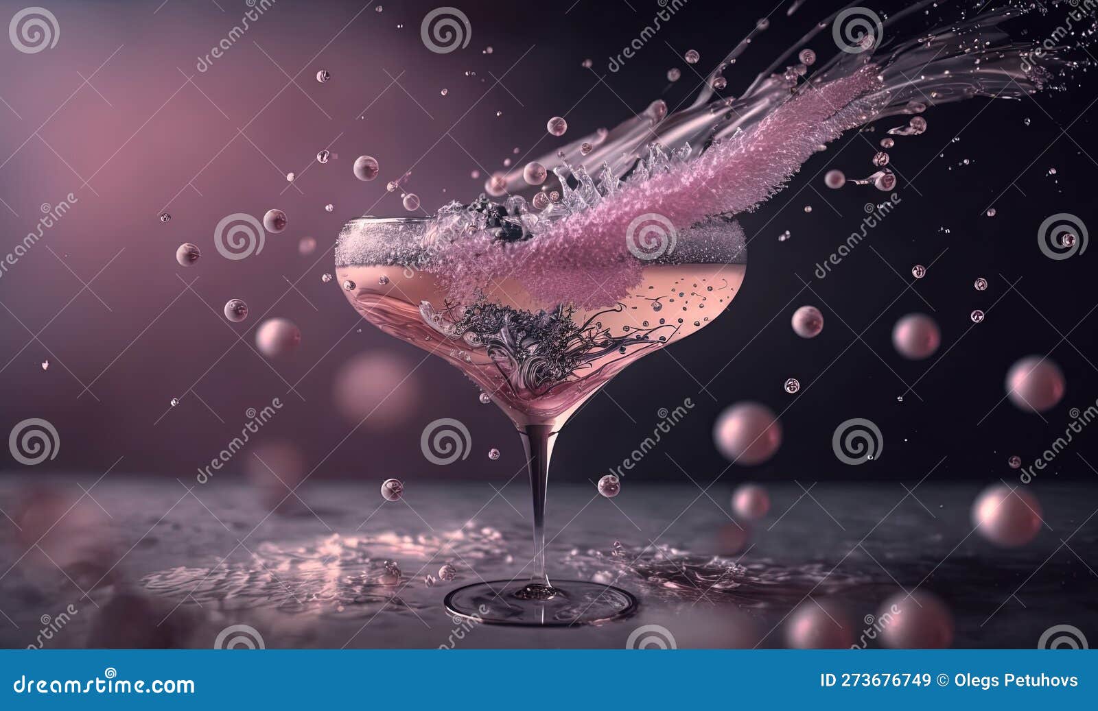 A Pink Drink with Bubbles and a Pink Feather Floating in it Stock ...