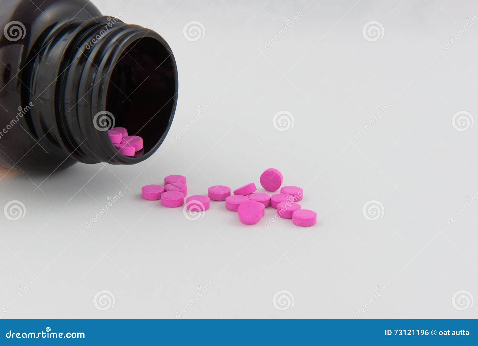 Pink Drug Tablets in Bottles and White Background Stock Photo - Image ...