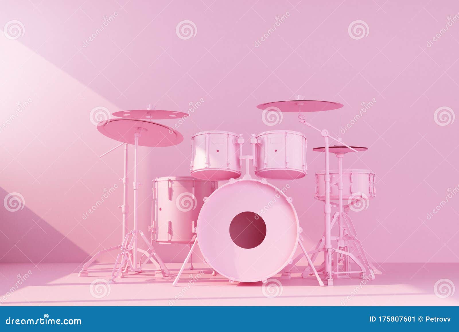 Pink Drum Kit on Concrete Wall Background Stock Illustration ...