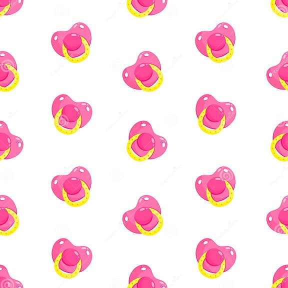 Pink Dummies Vector Seamless Pattern. Front View Pacifiers Stock ...