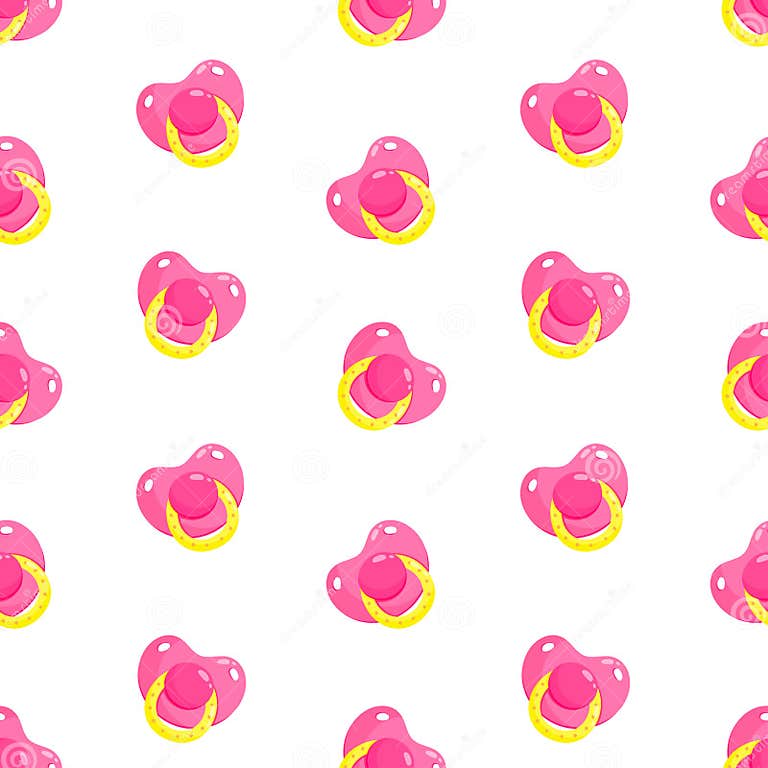 Pink Dummies Vector Seamless Pattern. Front View Pacifiers Stock ...