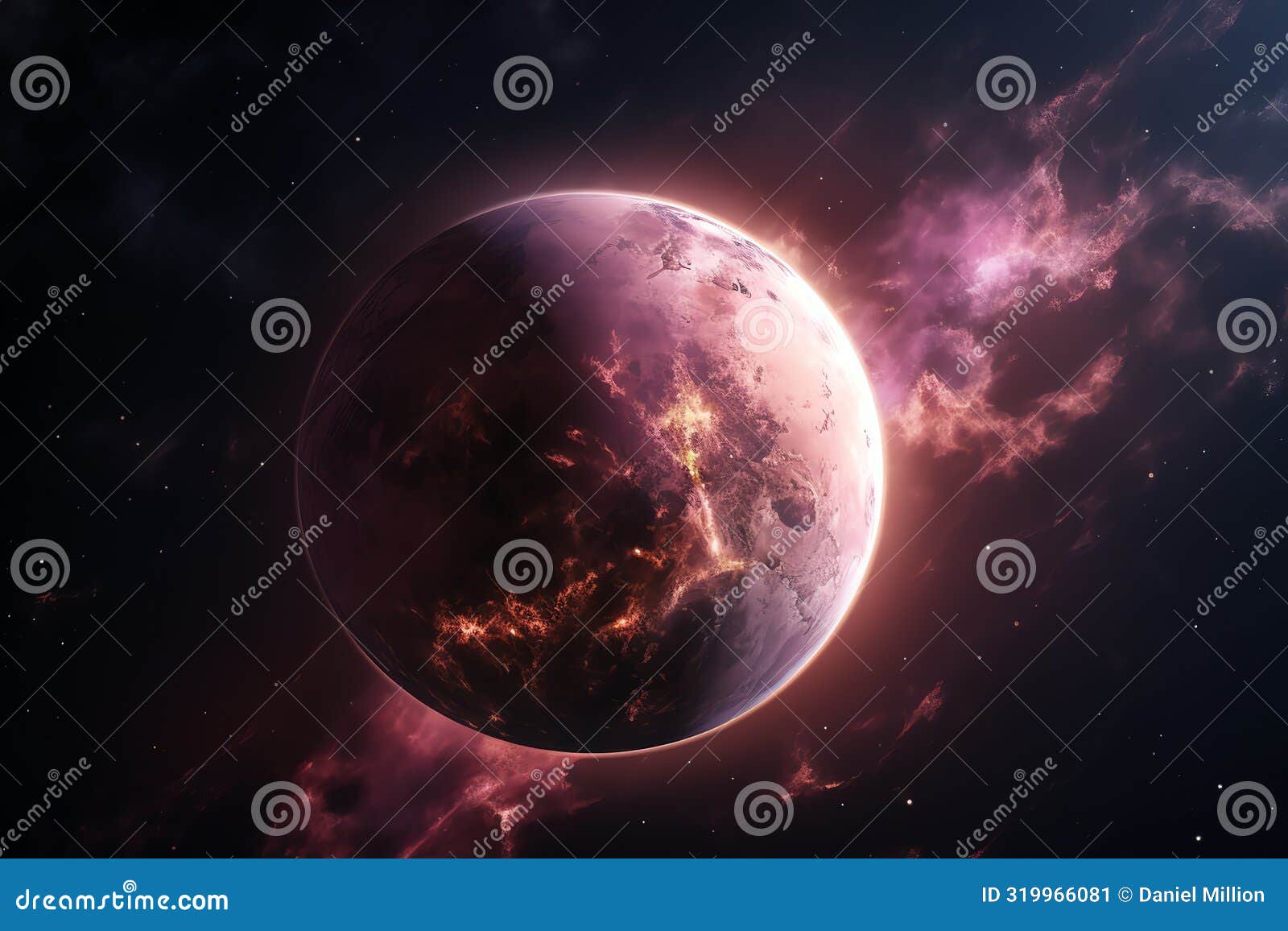 Pink Earth Illustration with Backlight in Outer Space, Solar System ...