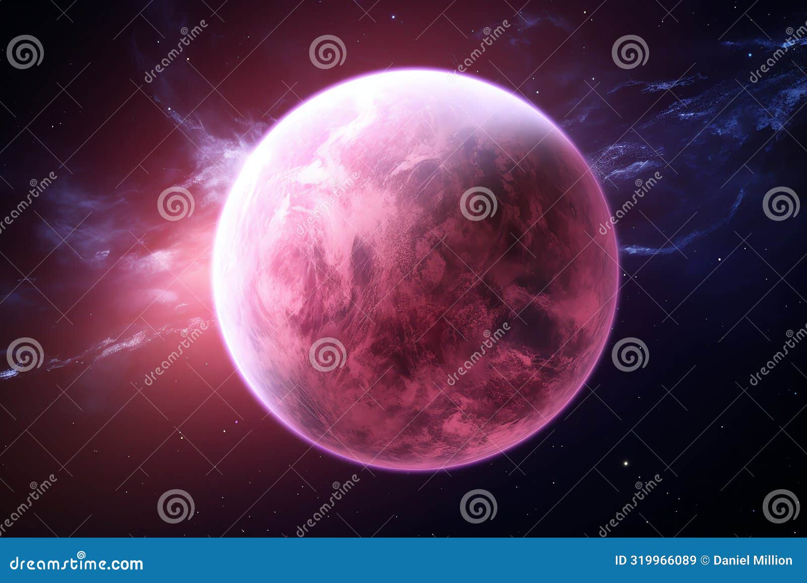 Pink Earth Illustration with Backlight in Outer Space, Solar System ...