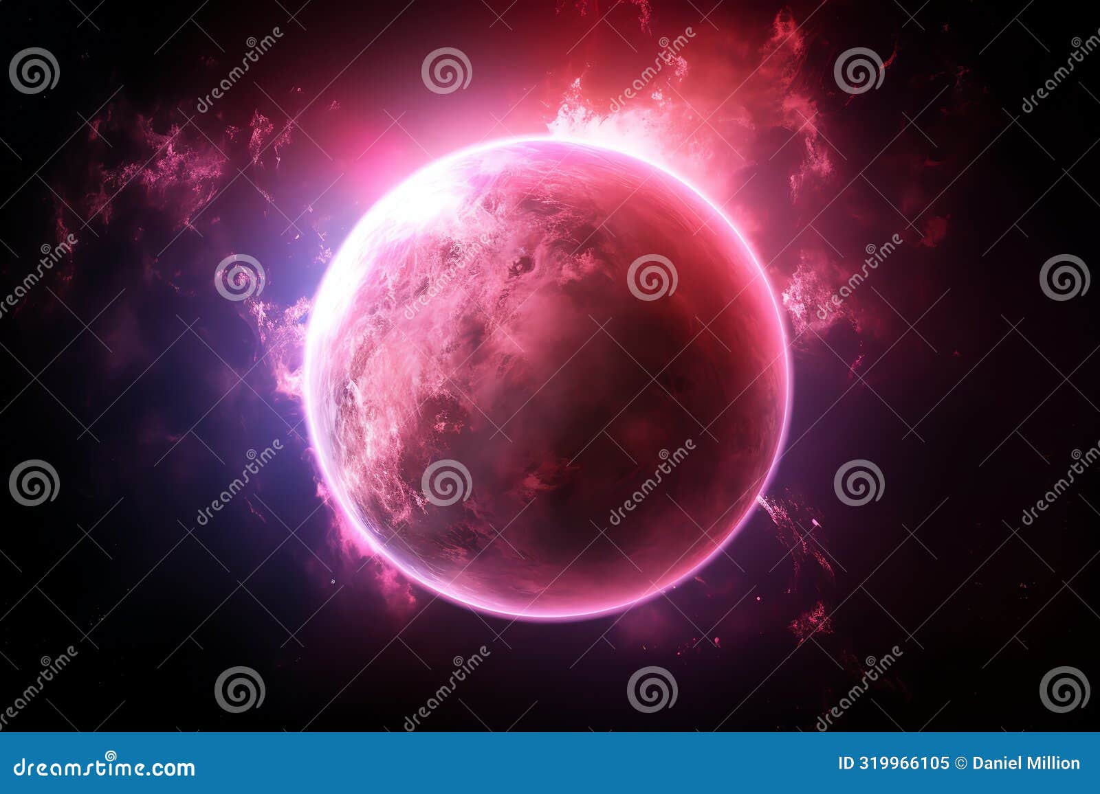 Pink Earth Illustration with Backlight in Outer Space, Solar System ...