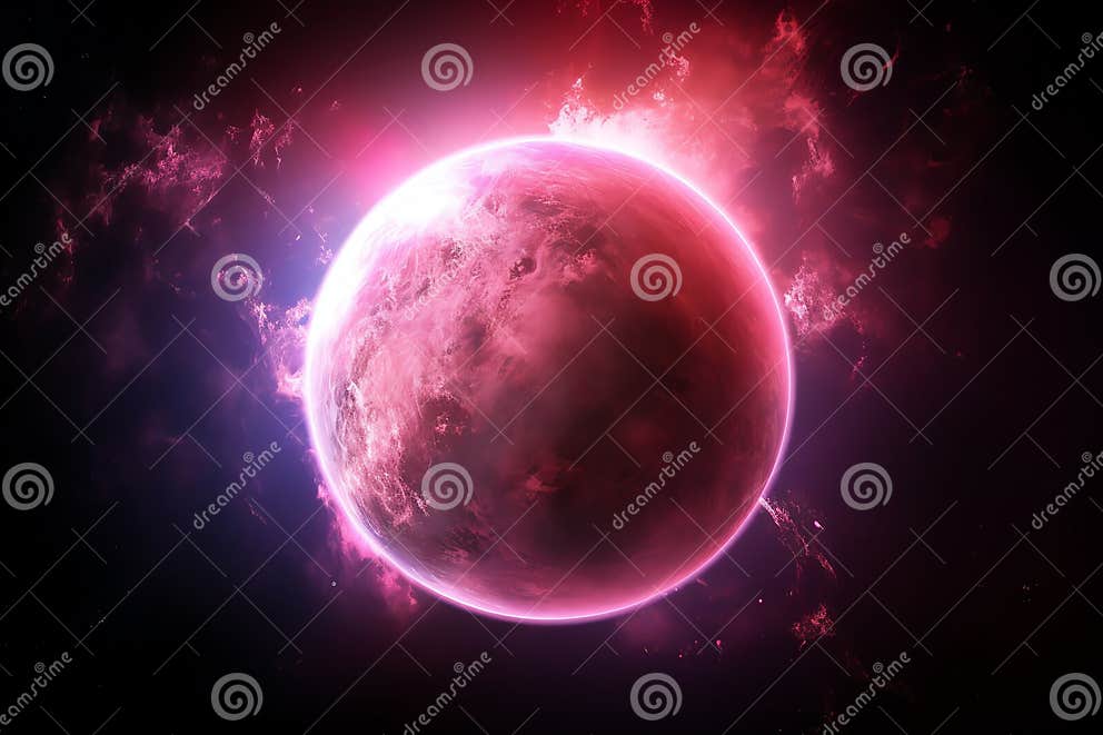 Pink Earth Illustration with Backlight in Outer Space, Solar System ...