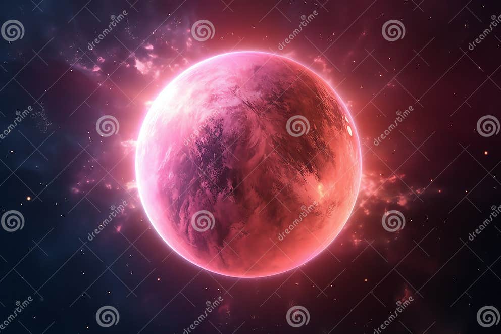 Pink Earth Illustration with Backlight in Outer Space, Solar System ...