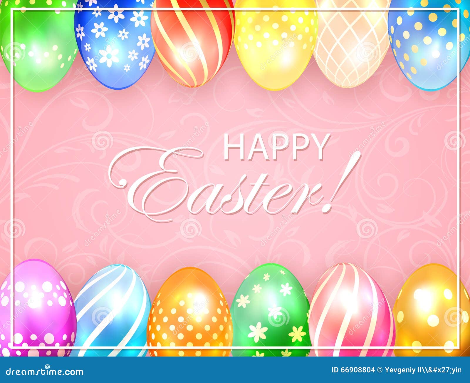 Pink Easter Background with Colored Eggs Stock Vector - Illustration of ...