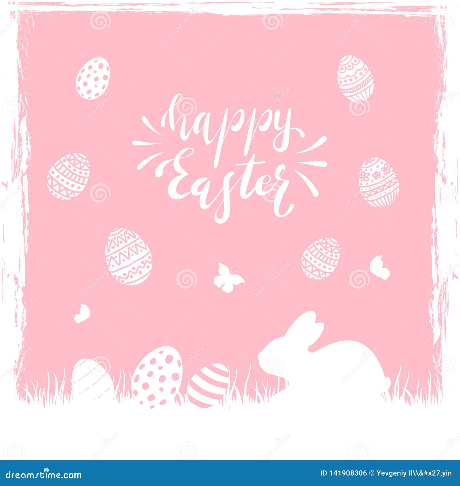 Pink Easter Background with Eggs and Rabbit Stock Vector - Illustration ...