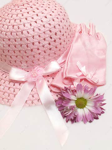 Pink Easter Bonnet and Gloves Stock Image - Image of cute, pink: 12414421