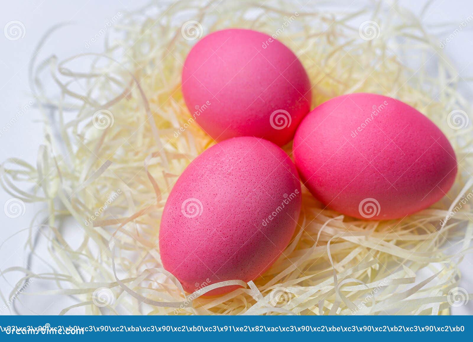Pink Easter Eggs in Nest Isolated on White Background. Happy Easter ...
