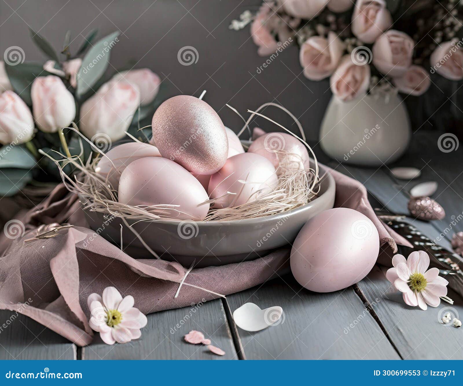 Pink Easter Eggs in Nest on the Table Stock Illustration - Illustration ...
