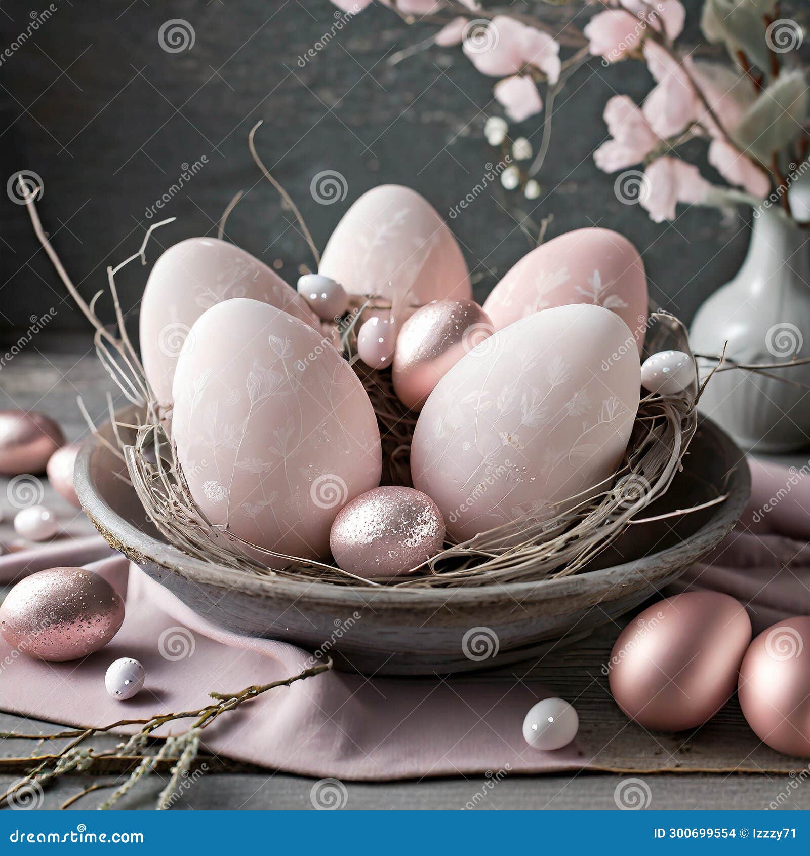 Pink Easter Eggs in Nest on the Table Stock Illustration - Illustration ...