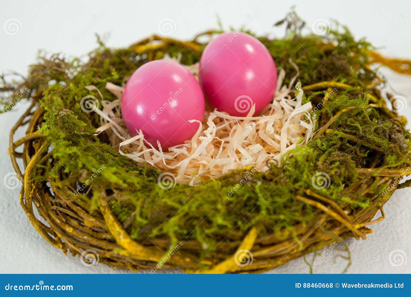 Pink Easter Eggs in the Nest Stock Photo - Image of present, background ...
