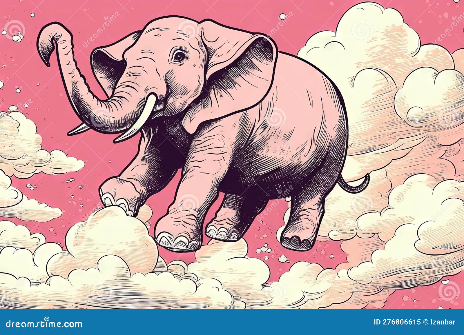 Pink Elephant Flying Illustration Generative Ai Stock Image - Image of ...