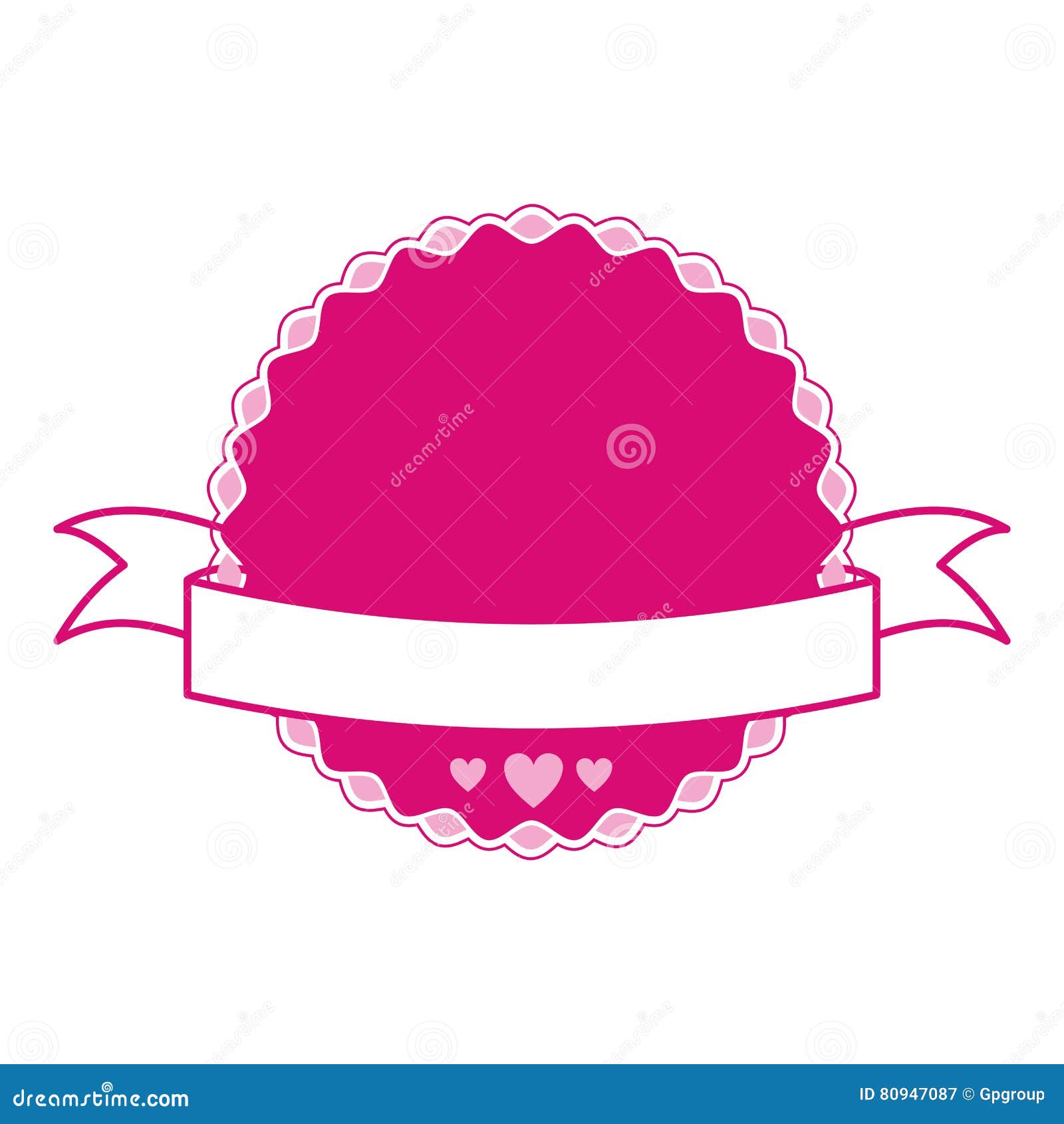 Pink Emblem with Hearts and Ribbon Stock Vector - Illustration of ...