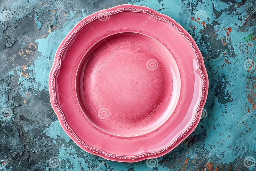 Pink Empty Plate on Blue Background, Intermittent Fasting Concept ...